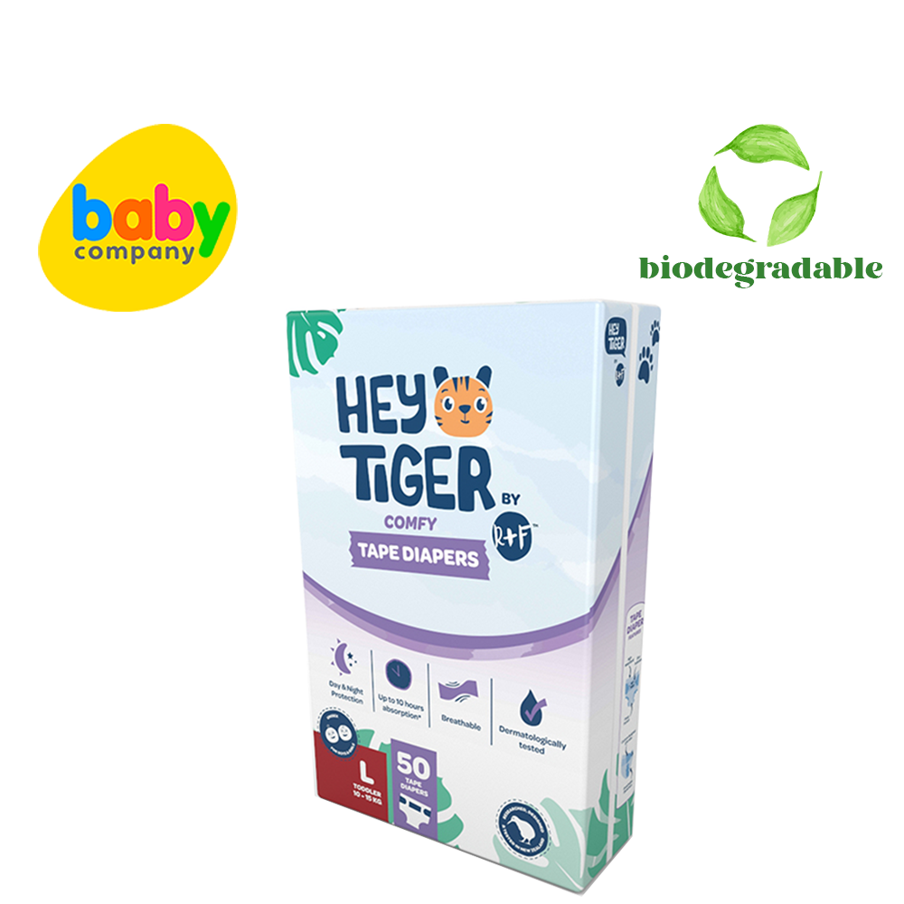 Hey Tiger Comfy Tape Diapers, Jumbo Pack - Large, 50 pads
